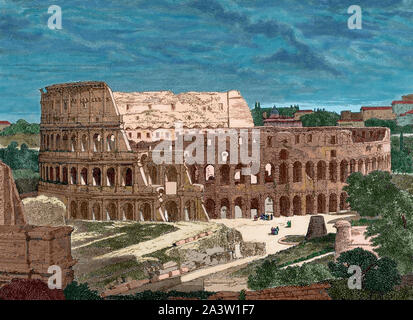 19th-century engraving of the Roman colosseum. Published in ...