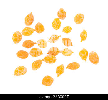 Dry yellow plums on white background Stock Photo - Alamy