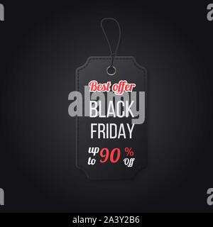 Black friday realistic textured, sale tag on a rope. Symbol of ...