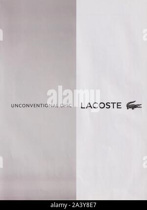 poster advertising Lacoste fashion house in paper magazine from 2010 ...