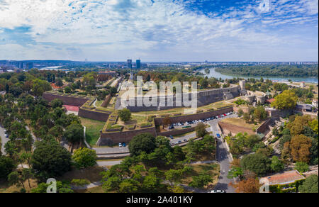 Aerial view of the Belgrad Kalesi, Damad Turbe, Sahat Kula clock tower ...