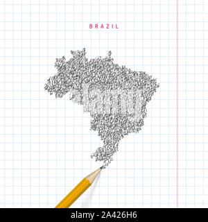 Brazil map hand drawn sketch. Vector concept illustration flag, childrens drawing, scribble map ...