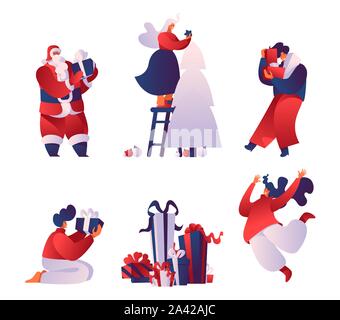 People decorate Christmas tree. Happy friends decorating Christmas fir ...