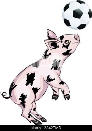 Cute cartoon pig with a soccer ball. Vector illustration. Coloring page ...