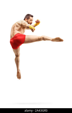 Male kickboxer on white background Stock Photo - Alamy