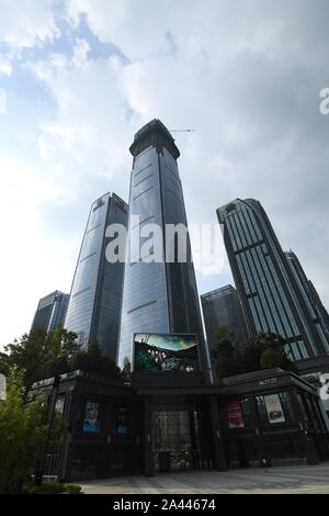 Outside view of twin towers of Guiyang International Finance Center in ...
