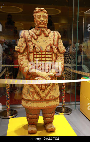 A replica of a terracotta warrior made of Lego bricks is displayed at ...
