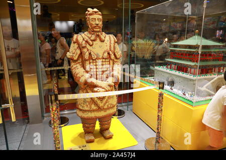 A replica of a terracotta warrior made of Lego bricks is displayed at ...