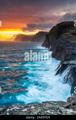 Bosdalafossur waterfall of the lake Sorvagsvatn in Vagar, Faroe Islands ...