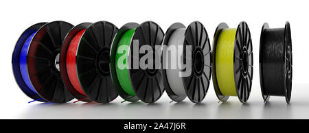 3D printer filaments. Reels of colorful plastic wire for 3D printing ...