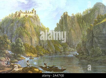 Ferdinand Runk - zřícenina hradu Dívčí Kámen, počátek 19. století Stock ...