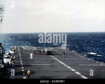 FH-1 Phantom on USS Saipan (CVL-48) with folded wings 1948 Stock Photo ...