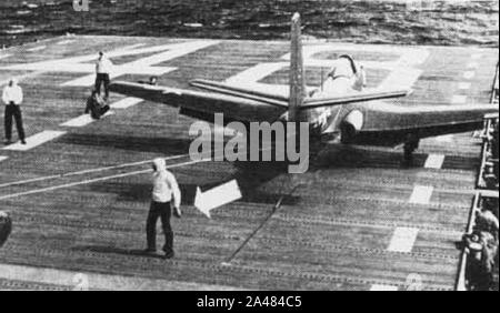 FH-1 Phantom on USS Saipan (CVL-48) with folded wings 1948 Stock Photo ...