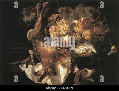 'Still Life with Dog and Cat' by Joannes Fijt features a detailed and ...