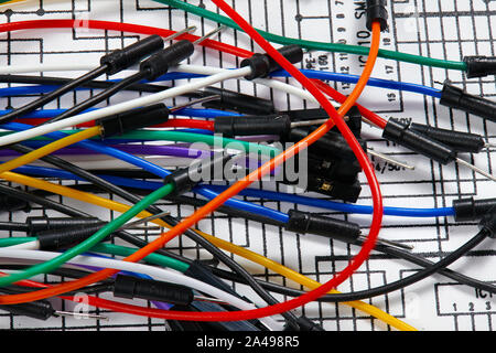 closeup of wires on circuit diagram - DIY kit for learning, training ...