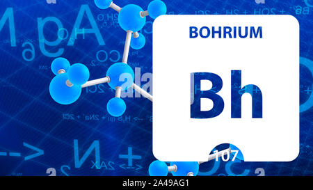 Bohrium Bh chemical element. Bohrium Sign with atomic number. Chemical ...