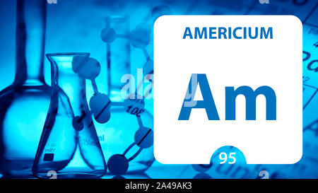 Americium Am, chemical element sign. 3D rendering isolated on white ...