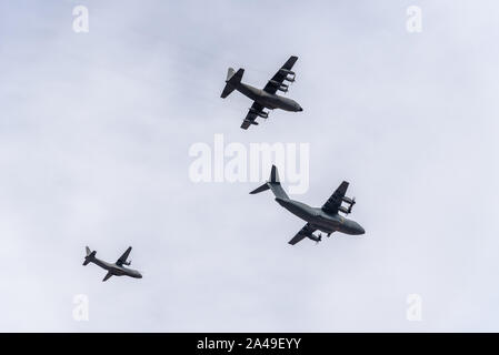 A Spanish air force C-130 Hercules aircraft parks on the flightline to ...
