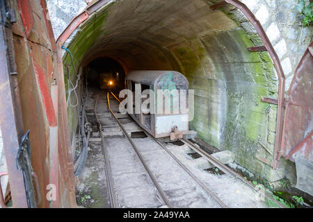 Underground mining locomotive at mine shaft of the coal mine Stock ...
