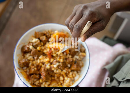 Traditional South African Samp and Beans with Beef Stew Stock Photo - Alamy