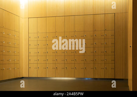 Inserted Lockers in the Wall. Bamboo Panels in the Interior. Empty Room ...