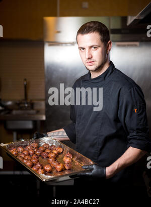 Theme cooking is profession of cooking. Portrait of Caucasian man in ...
