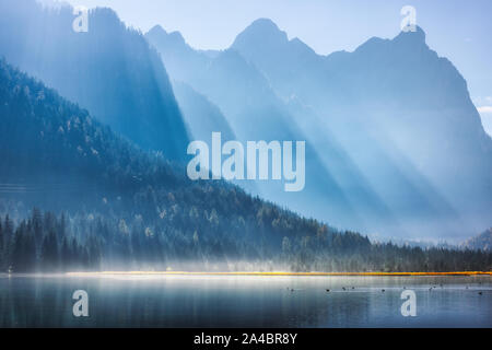 mountain river, forest and bright sunrise Stock Photo - Alamy