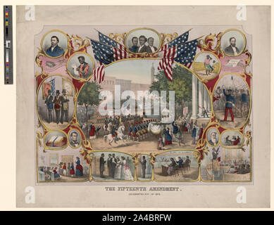 The Fifteenth Amendment celebrated May 19th 1870. Shows a parade ...