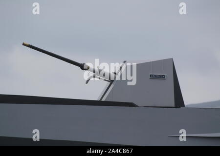 An OTO Melara 76mm Super Rapid naval gun on board the Royal Netherlands ...