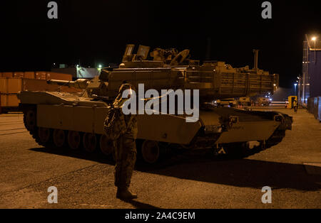 M1A2 Abram tanks from the 1st Combined Arms Battalion, 163rd Cavalry ...