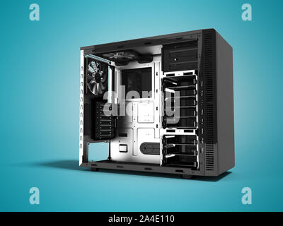 Modern black system unit open 3d render on white background with shadow ...