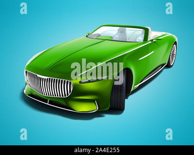 Modern blue electric car convertible perspective view 3d render on gray ...