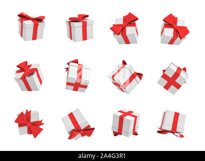 3d render gift boxes opening animation, closed and open purple present ...