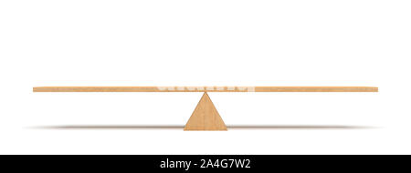 3d rendering of a wooden plank balancing on a wooden triangle isolated ...