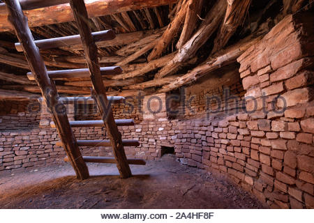 Interior of kiva reconstructed at Anasazi (Ancestral Puebloans Stock ...