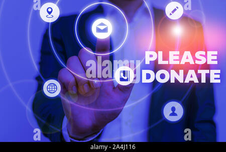 Handwriting text Please Donate, Business idea Supply Furnish Hand out Contribute Grant Aid to ...
