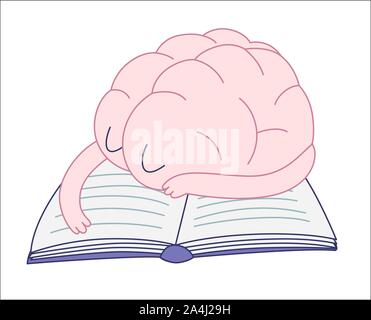 Cute human brain character sleeping, rest of tired sleepy emoticon ...