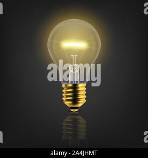 Vector 3d Realistic Golden Turning On Light Bulb Icon Closeup Isolated on Gray Background ...