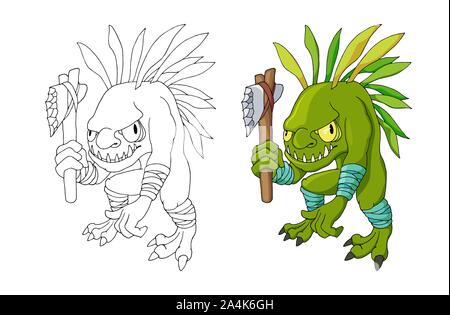 Cartoon angry toothed sea creature character. Vector clip art ...