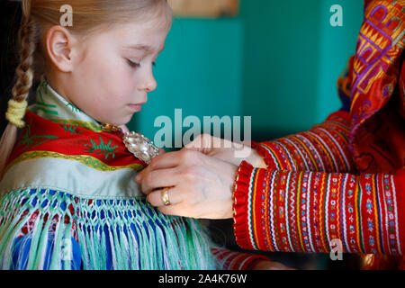 Laplander mother and child in traditional costume. Lapp / Lapps ...