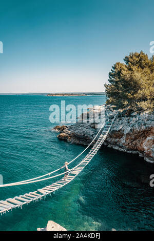 Above the rope bridge over a cliff in Punta Christo, Pula, Croatia ...