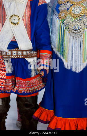 Laplander traditional costume. Laplander wedding. Bride getting dressed ...