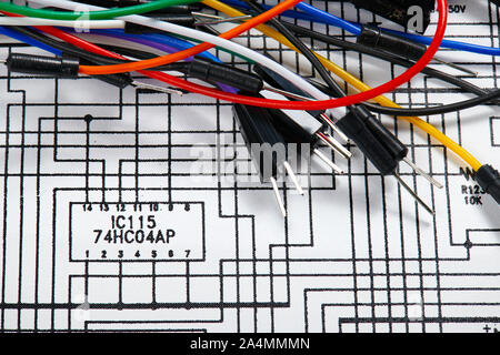 closeup of wires on circuit diagram - DIY kit for learning, training ...