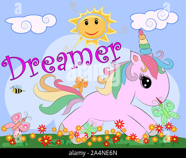 Fairy girl unicorn with rainbow hair and shiny makeup holding lilac ...