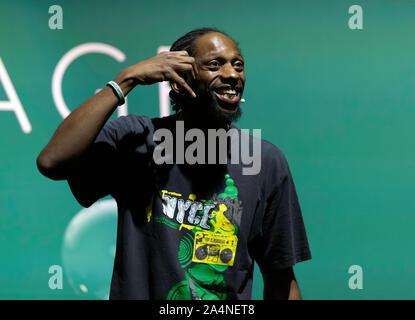 Jon Chase, entertaining the audience at the Technology Stage, with his ...