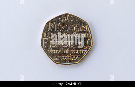UK fifty pence coins Stock Photo - Alamy