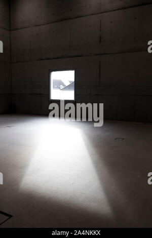 Light falls through window in thick walls of medieval castle Stock ...