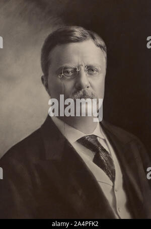 A photograph of President Theodore Roosevelt (1858-1919) delivering a ...