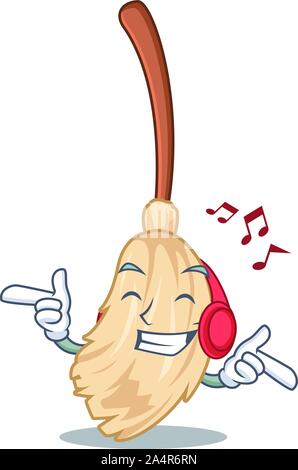 Listening music broom character cartoon style Stock Vector Image & Art ...