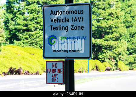 Autonomous vehicle testing zone sign. GoMentum Station is a testing ...